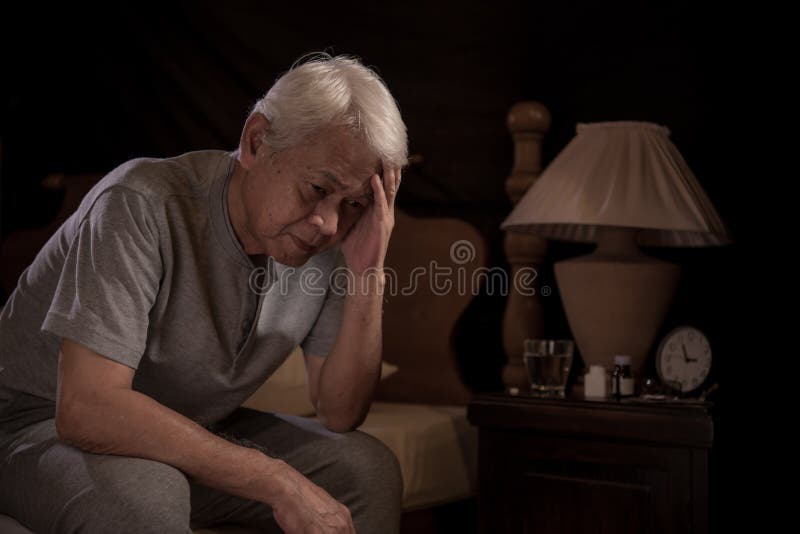 Depressed Senior Person Sitting in Bed Cannot Sleep from Insomnia Stock ...