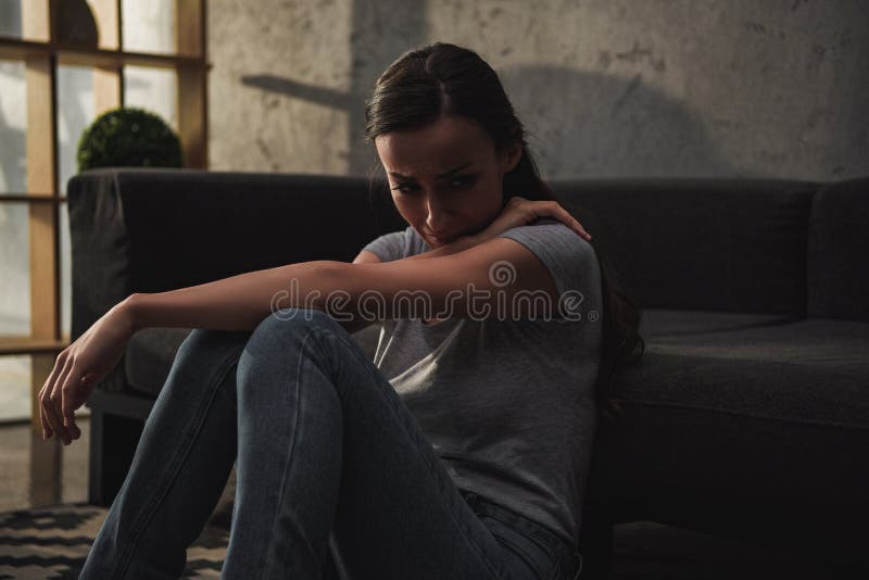 Depressed Woman Crying and Sitting Stock Image - Image of upset ...