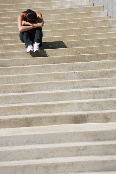 Depressed Woman Sitting on Steps Stock Image - Image of steps ...