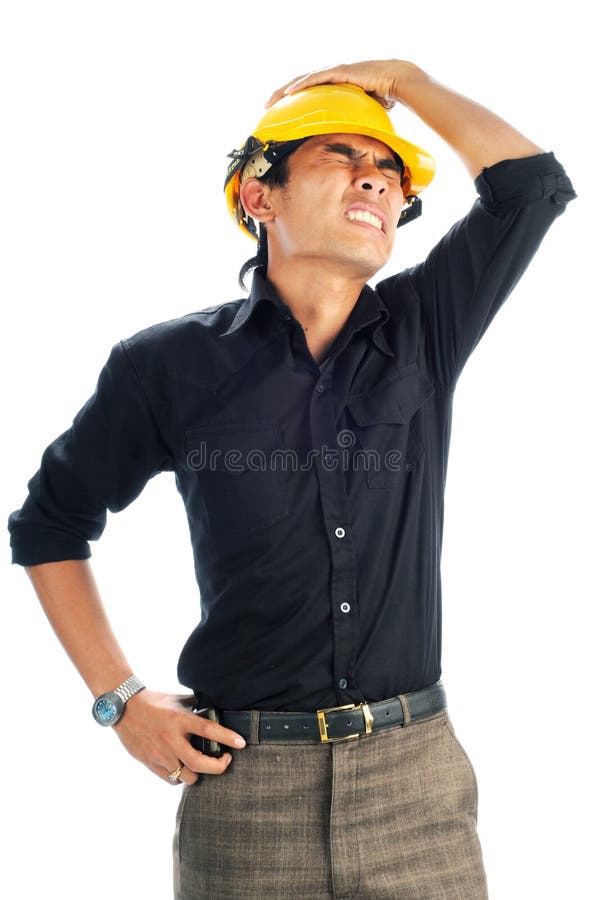 Depressed Workers Wearing Safety Helmets Stock Photo - Image of people ...
