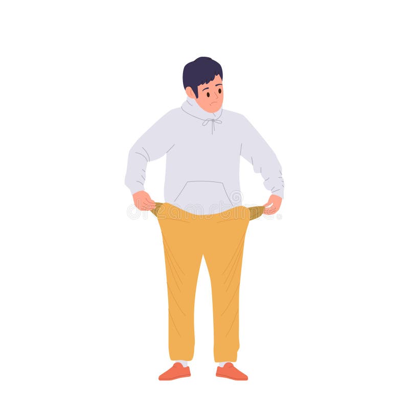 Depressed Young Boy Student Demonstrating Empty Pants Pockets Isolated ...