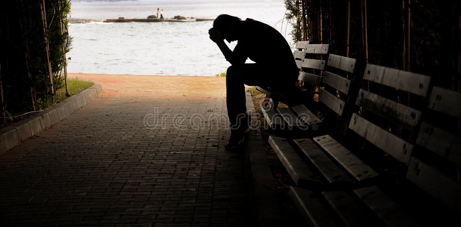 Depressed Young Man Sitting on the Bench Stock Image - Image of ...