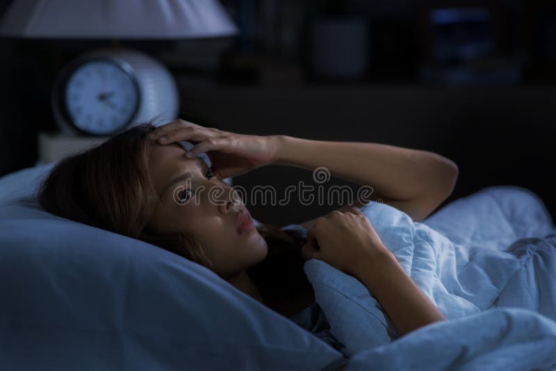 Depressed Young Woman Lying in Bed Cannot Sleep from Insomnia Stock ...