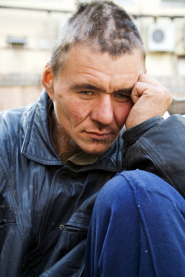 Sad Homeless Man in Depression Stock Photo - Image of adult ...