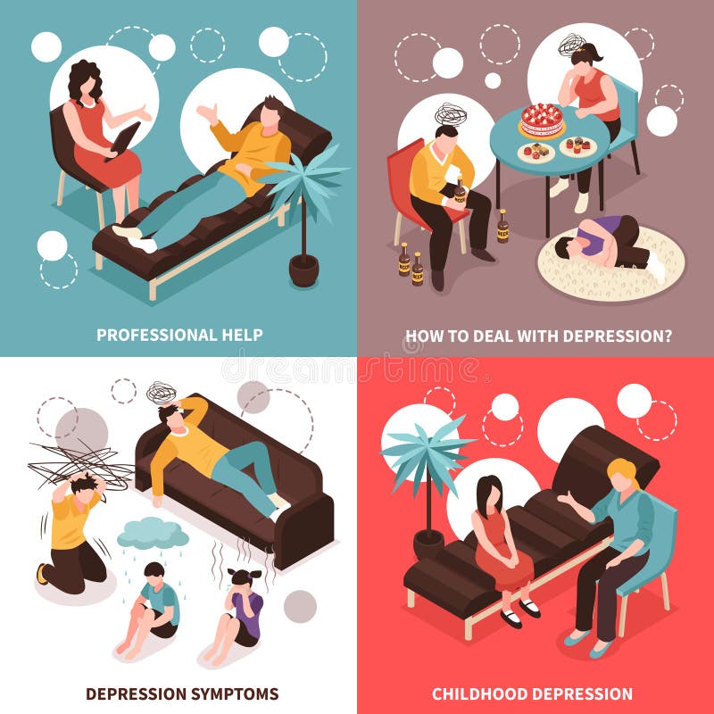 Depression Concept Icons Set Stock Vector - Illustration of feelings ...