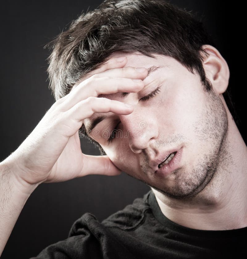 Depressed Man Hands Over Face Black White Stock Photos - Free & Royalty ...