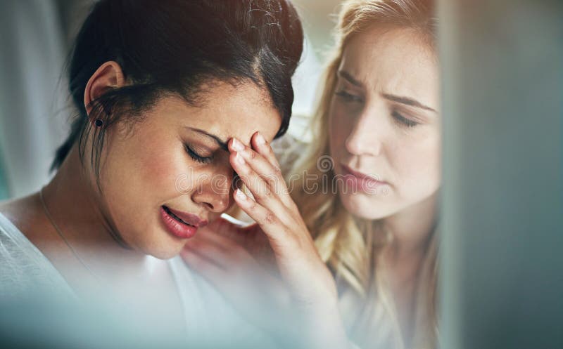 Depression, Crying and Business People by Computer in Office with ...