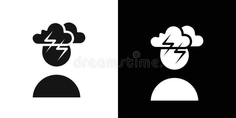 Depression Icon Flat Vector Set Outline Stock Vector - Illustration of ...