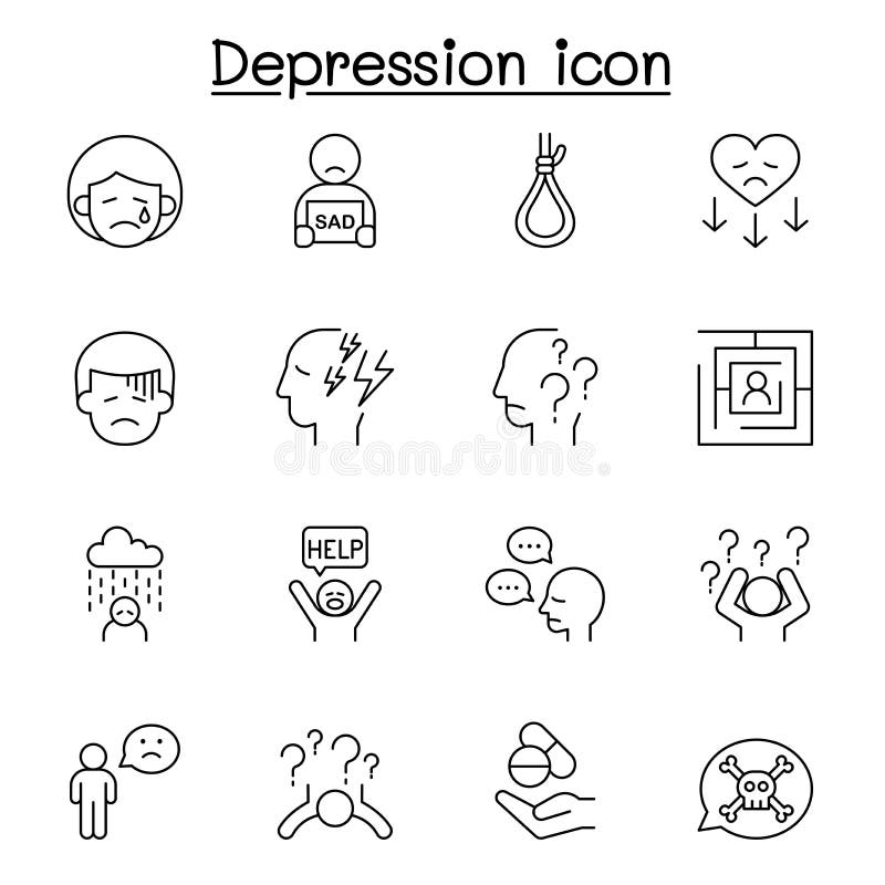 Depression Line Icon Concept. Depression Flat Vector Symbol, Sign ...