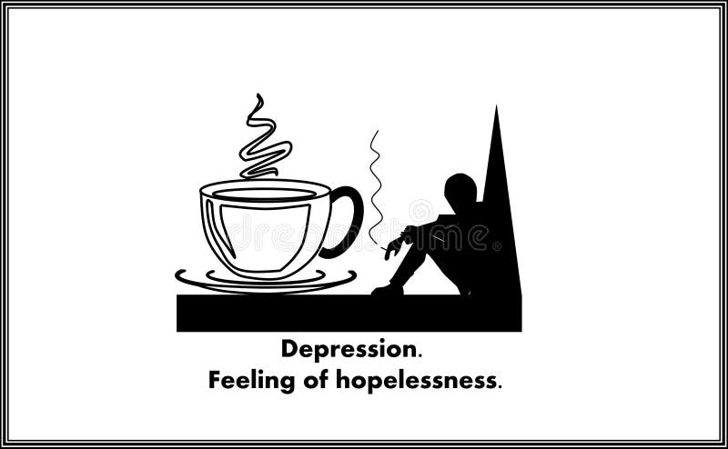 Depression. a Man and a Cup of Coffee. Background and Illustration ...