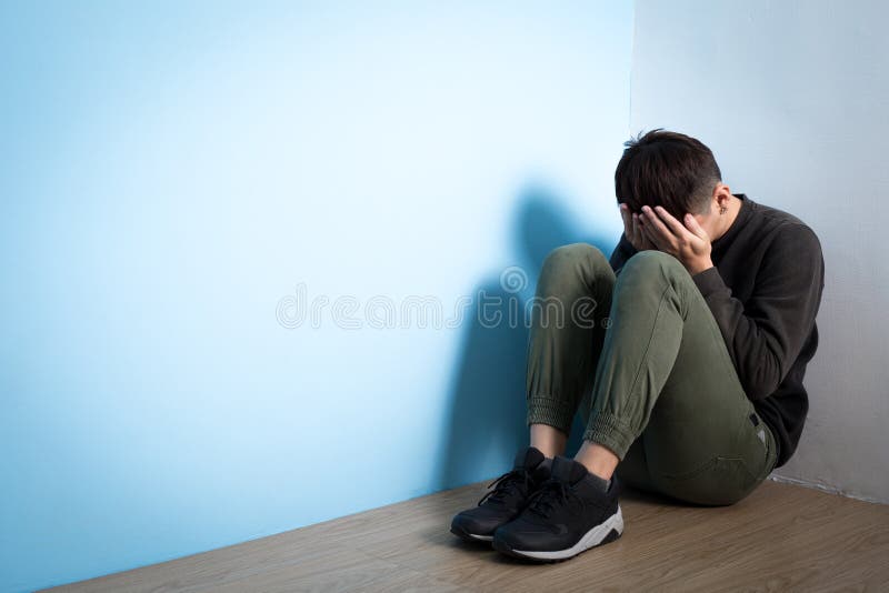 Depression Man Sit on Floor Stock Image - Image of human, male: 84599607