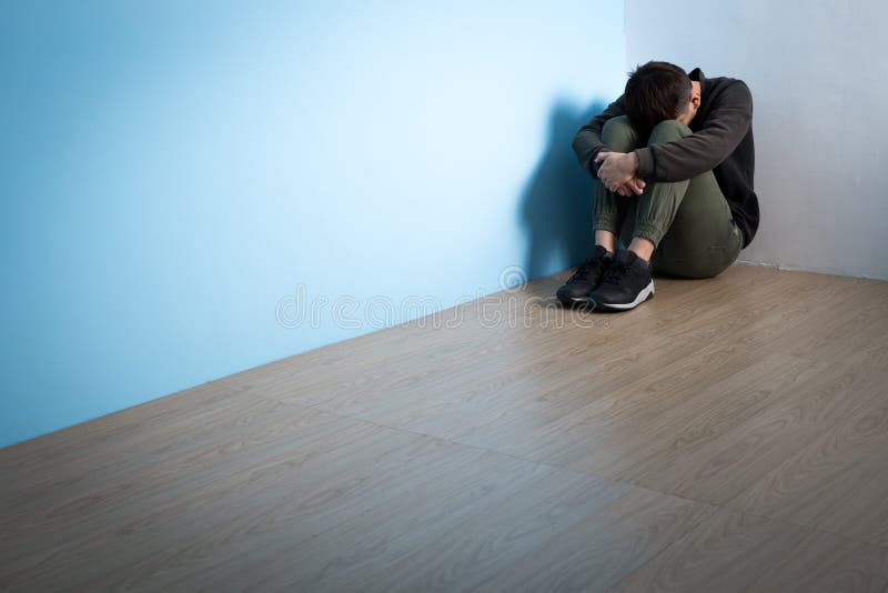 Depression Man Sit on Floor Stock Photo - Image of asia, emotion: 84599624