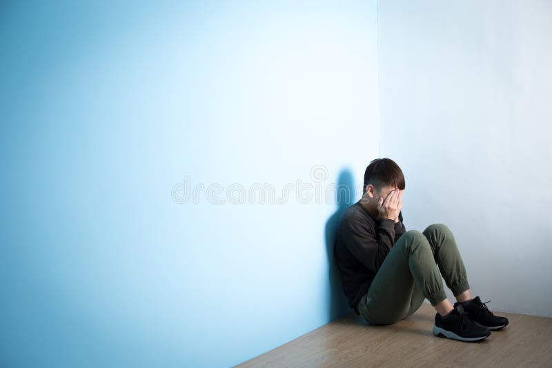 Depression Man Sit on Floor Stock Image - Image of cover, negative ...