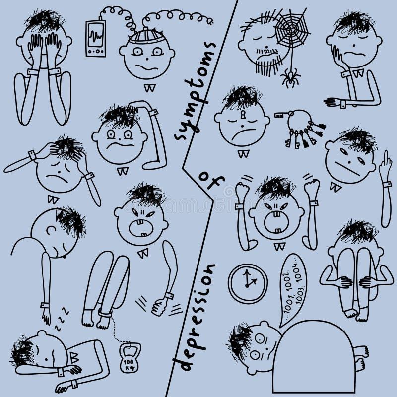 Depression Signs and Symptoms. Vector Illustration of Problems of ...