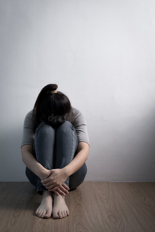 Depression Woman Sit on Floor Stock Photo - Image of pain, exhausted ...