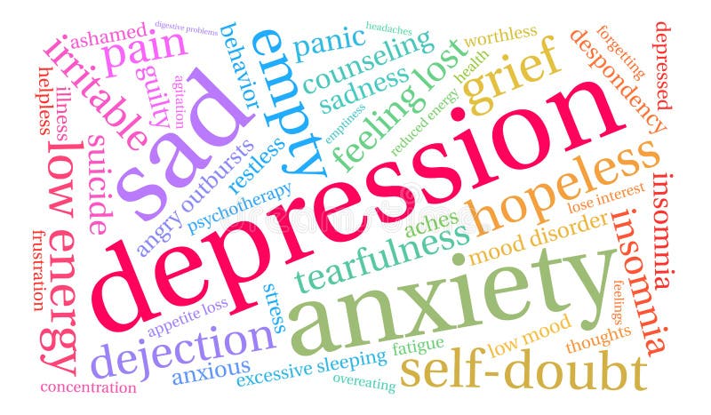 Depression Word Cloud stock illustration. Illustration of helpless ...