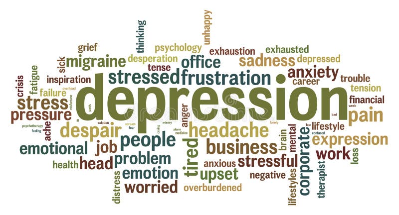 Depression word cloud stock illustration. Illustration of exhaustion ...