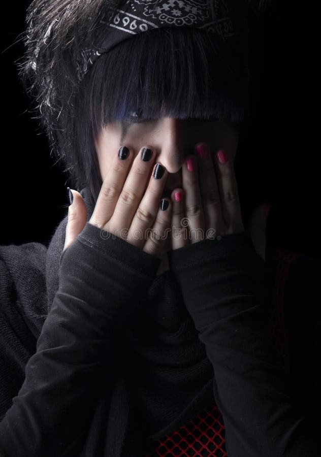 Crying emo girl portrait stock image. Image of head, gothic - 6809611