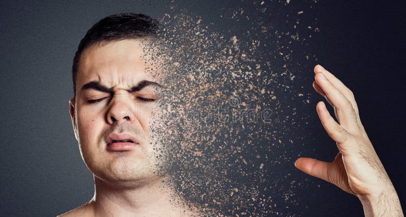Depressive Man Dissolving His Face into Pieces. Mental Health Concept ...