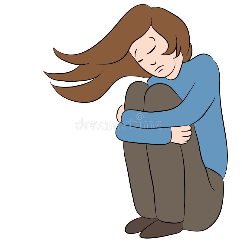 Deprimerad ledsen kvinna vektor illustrationer. Illustration av tecknad ...