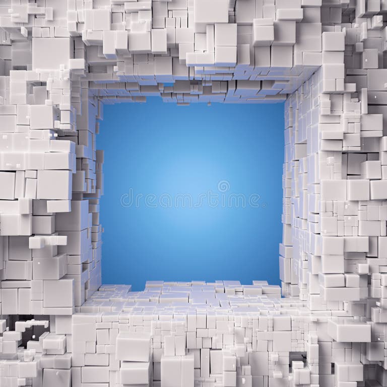 Depth and Contrast: a Three-Dimensional Cube Frame on Blue Background ...