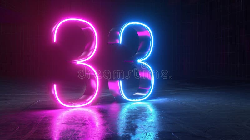 An in-depth 3D Render of Number Thirty Three Glowing in the Dark with a ...