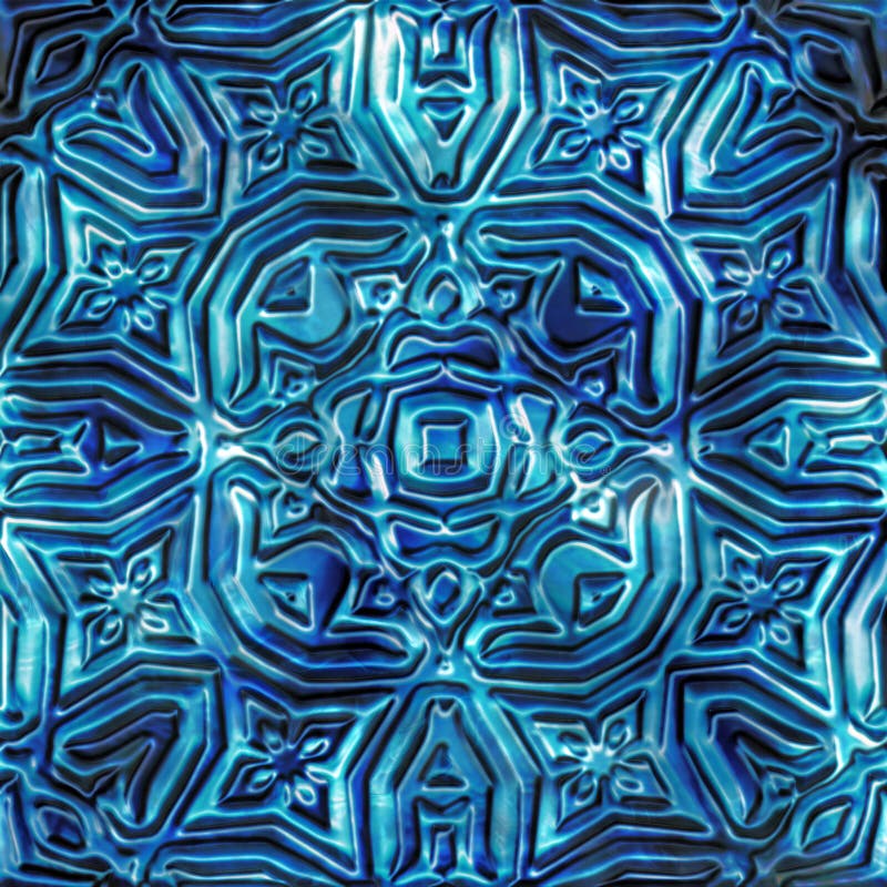 In-depth Engraving Pattern on Shiny Blue Metal Sheet. Decorative 3d ...