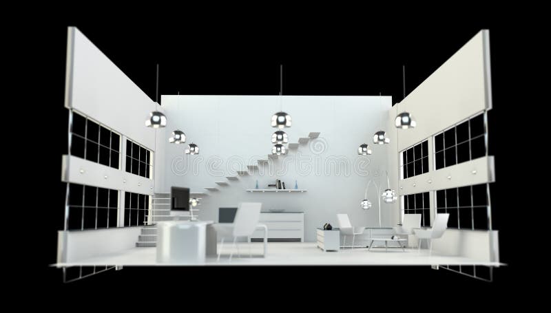 Depth of Focus on Modern White Office Interior 3D Rendering Stock ...