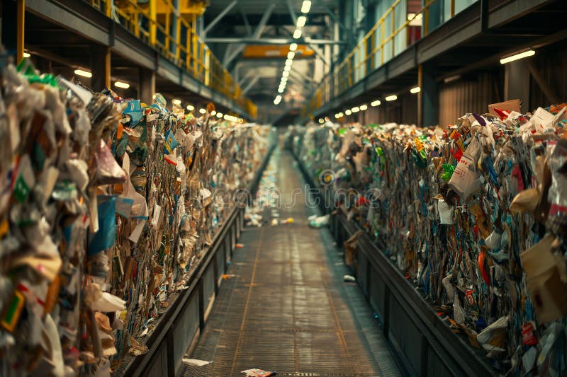 The Depth of a Recycling Warehouse is Highlighted by Enormous Stacks of ...