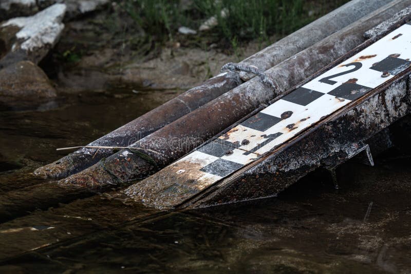 Depth Scale at Shore of River To Measure Water Level, Which is Very Low ...