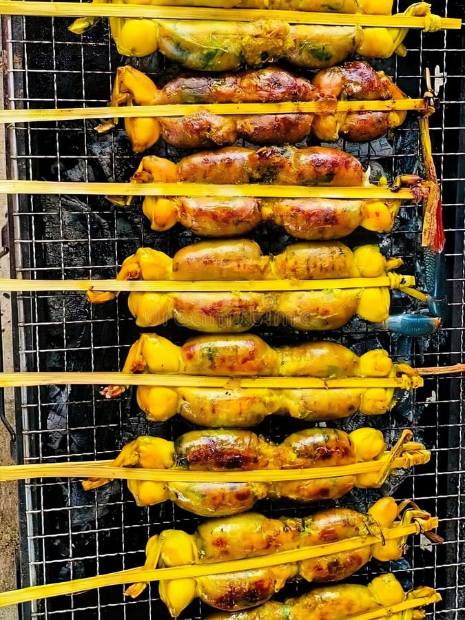 An in-depth Shot of a Variety of Food Cooking on a Barbecue. Stock ...