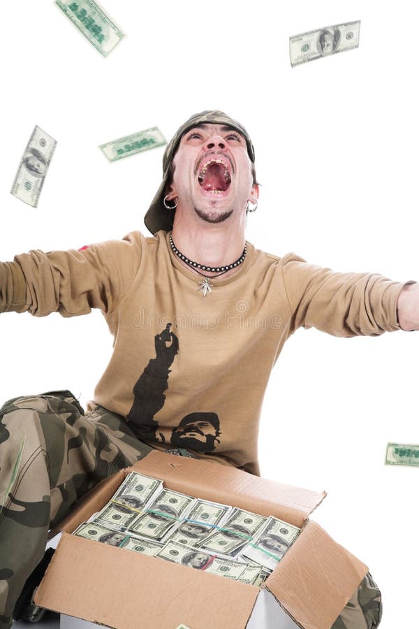 Der Kerl in Einer Tarnung Und Mit Einem Kasten Geld Stockfoto - Bild ...