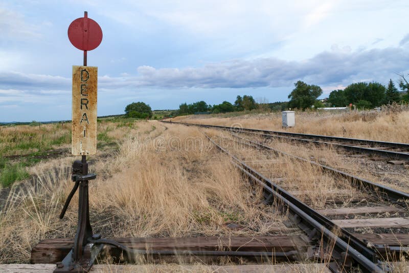 Derail Railroad Sign stock image. Image of rural, train - 80767255
