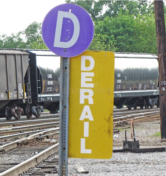 Derail railroad sign stock image. Image of derail, yellow - 70405437