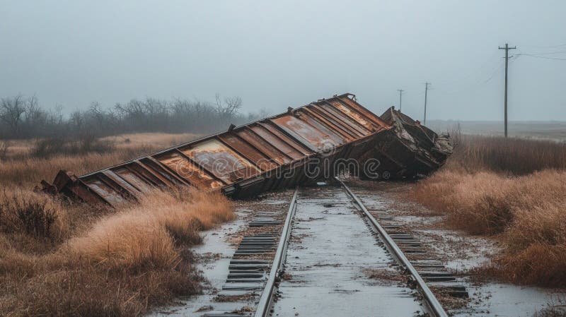 Derailed and Abandoned Train Cars Rusting in Overgrown Field Stock ...