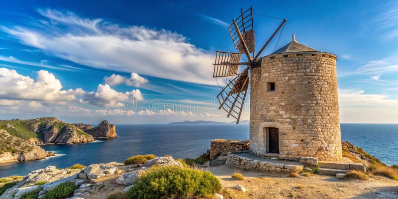 A Derelict Ancient Stone Windmill on the Cliffs at Bonifacio in Corsica ...