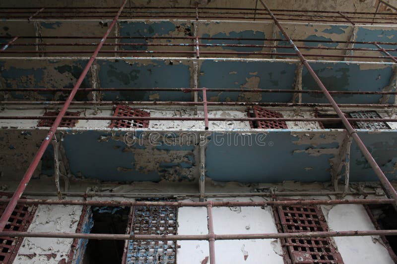 Derelict Cell Blocks Inside an Abandoned Prison Stock Photo - Image of ...