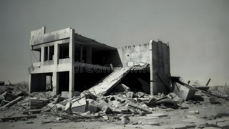 Derelict Constructed Building with Collapse and Debris Landscape Stock ...