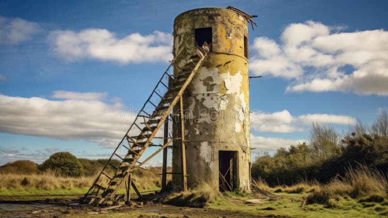 Derelict Crumbling Water Tower, Rusting Sentinel Stock Illustration ...