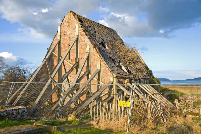 Derelict House Propped Up by Planks. Stock Image - Image of advanced ...