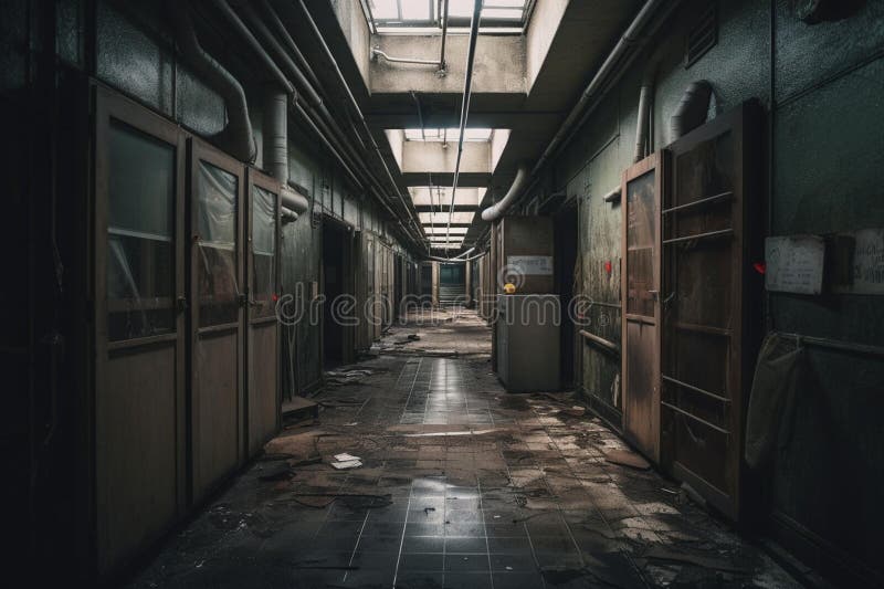 Derelict Laboratory Corridor Stock Illustration - Illustration of ...