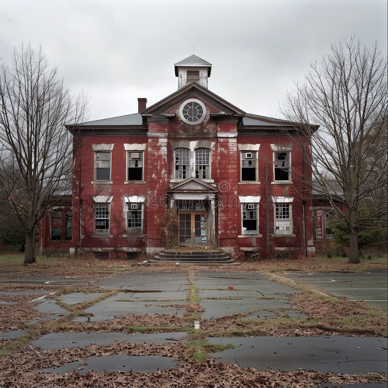 Abandoned Brick School Building Autumn Landscape Stock Photos - Free ...