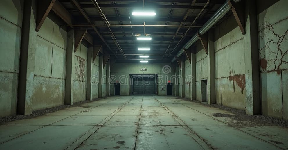 Derelict Warehouse Interior Vast Empty Space with Concrete Floors and ...