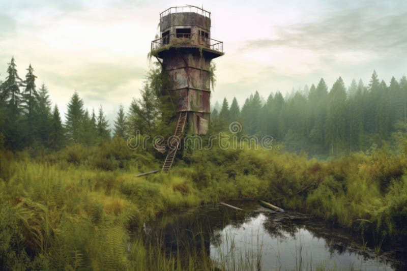 Derelict Watchtower Overlooking Forest Stock Illustration ...