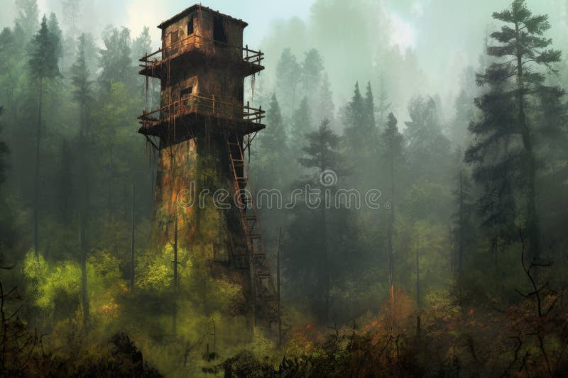 Derelict Watchtower Overlooking Forest Stock Illustration ...