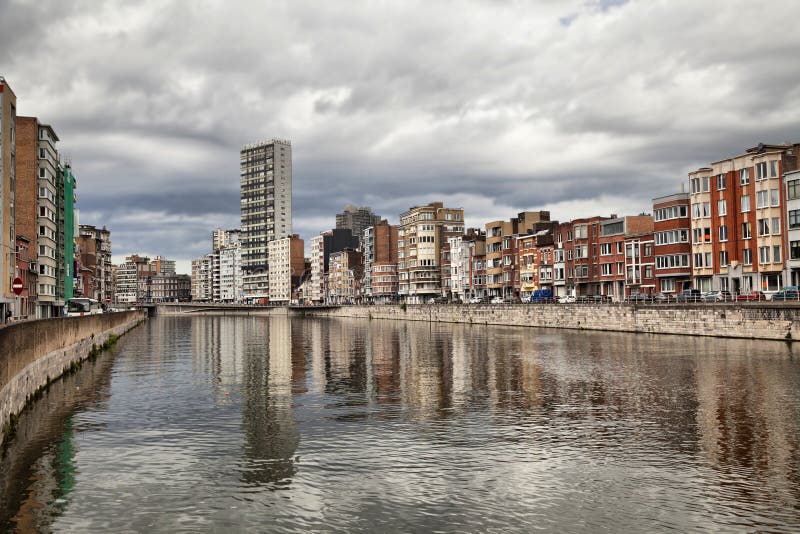 Derivation of River Meuse Under Cloudy Sky in Liege Stock Image - Image ...