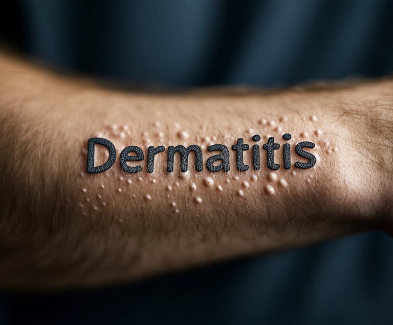 Dermatitis Text Displayed on Man Arm with Skin Irritation and Bumps ...