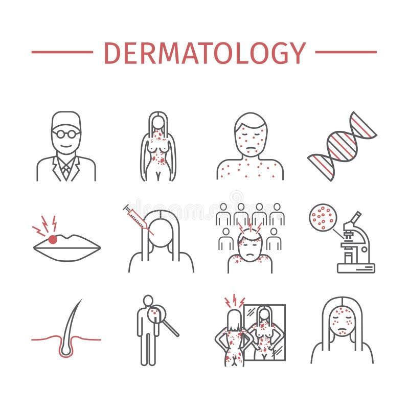 Dermatology. Line Icons Set Stock Vector - Illustration of irritation ...