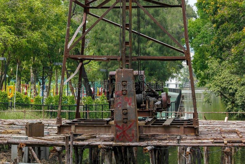 Crane for Pile Driving in the Construction Site. Stock Image - Image of ...