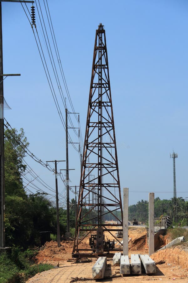 Derrick for pile driving stock photo. Image of infrastructure - 88622834